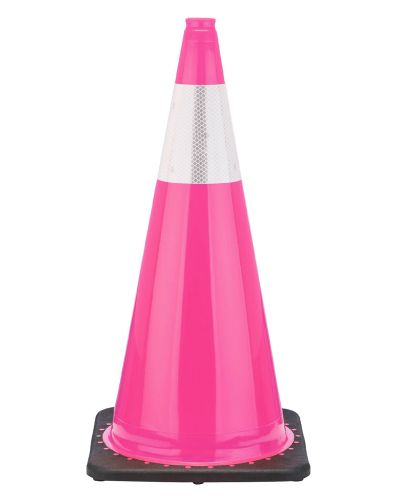 28" Pink Traffic Cone w/Black Base,7 lbs & 6" Reflective Collar