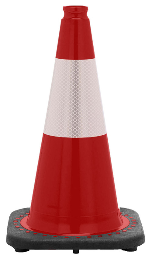 18" Red Traffic Cone Black Base with Reflective Collar