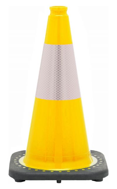 18" Yellow Traffic Cone Black Base, 3lbs w/6" Reflective Collar