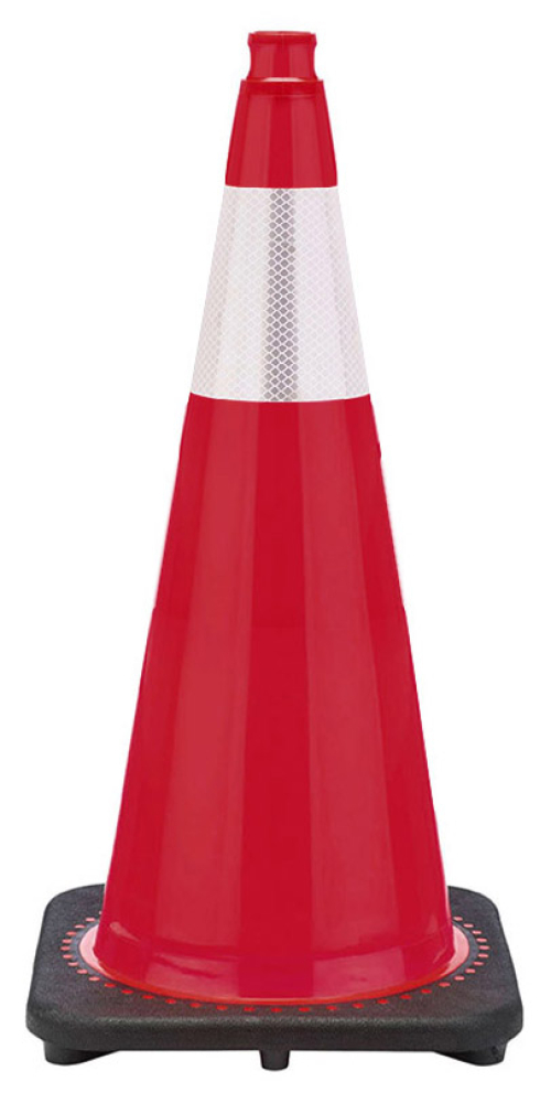 28" Red Traffic Cone w/6" Reflective Collar, 7lb Black Base