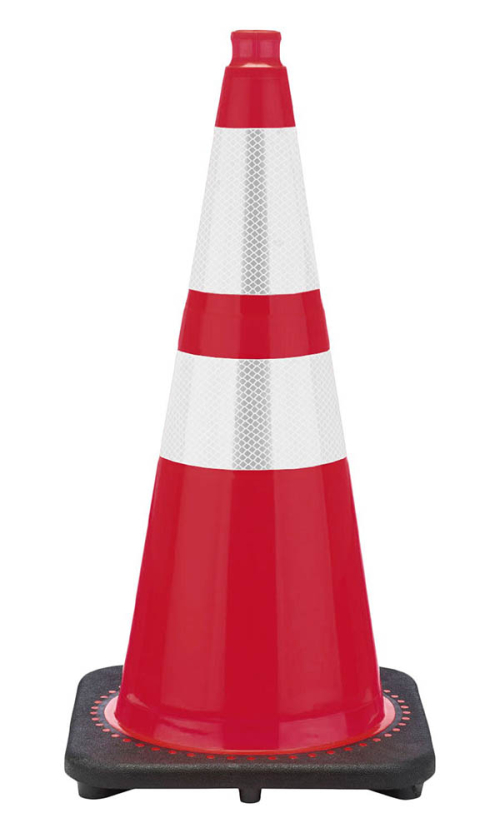 28" Red Traffic Cone w/6" & 4" 3M Reflective Collar, 7 lb Base