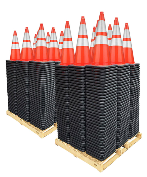 28" Orange Traffic Cones w/Reflective Collars - Two Pallet Bundle