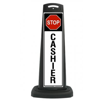 Valet Black Vertical Panel Stop Cashier with Reflective Sign P9