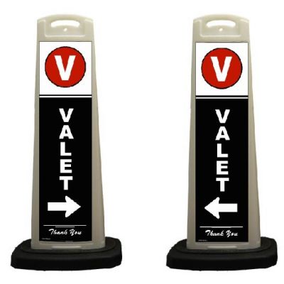 Valet White Vertical Panel White Arrow with Reflective Sign V8