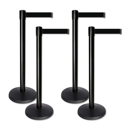 Lite Series Black Retractable Belt Stanchion - 4 Pack