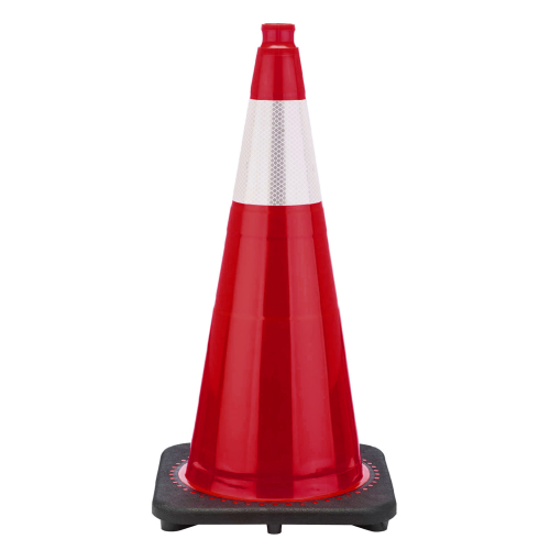 28" Red Traffic Cone w/6" Reflective Collar, 7lb Black Base