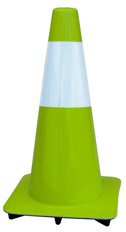 18" Lime-Green Traffic Cones w/6" Reflective Collar, Made in USA