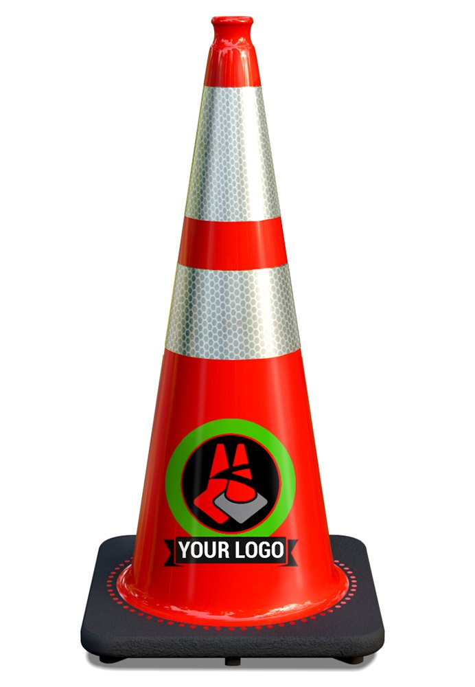 28" Red Traffic Cone, w/Reflective Collars & Color Artwork