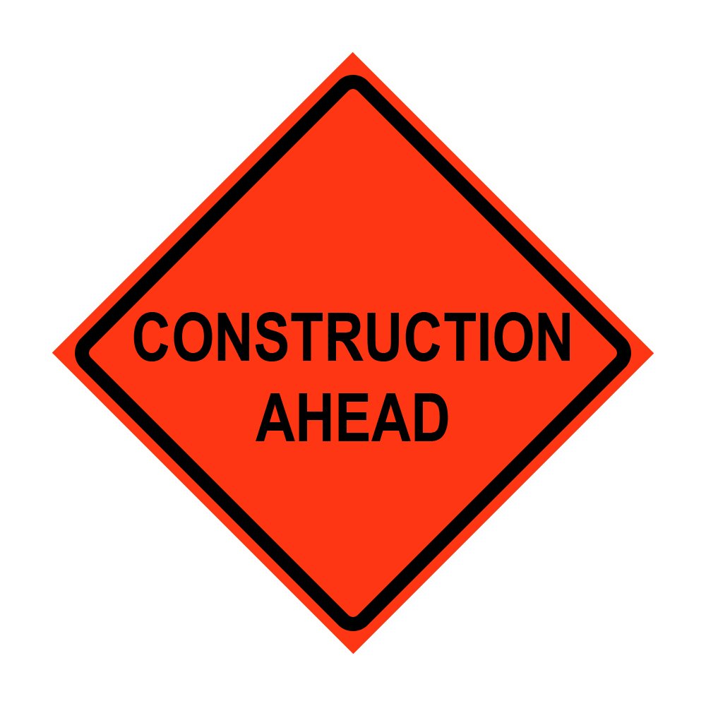 36" x 36" Roll Up Traffic Sign - Construction Ahead - Traffic Cones For ...