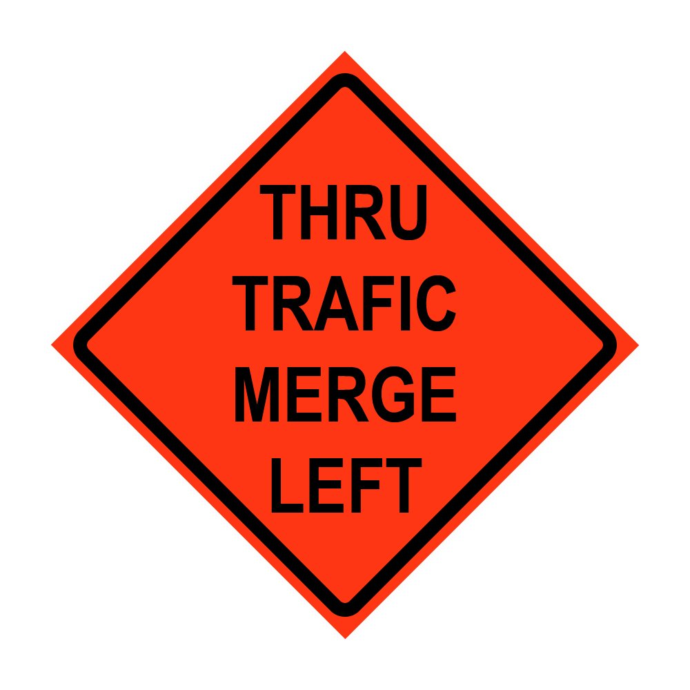36" x 36" Roll Up Traffic Sign - Thru Traffic Merge Left - Traffic ...