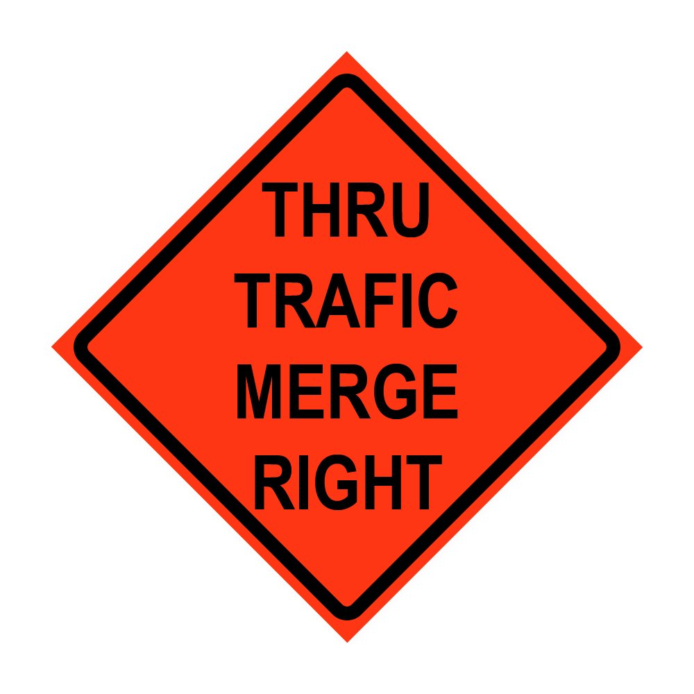 48" x 48" Roll Up Traffic Sign - Thru Traffic Merge Right