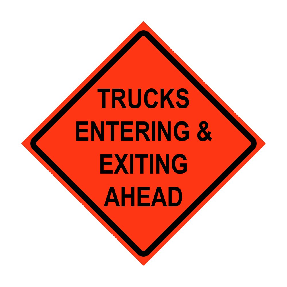33"x36" Roll Up Traffic Sign - Trucks Entering & Exiting Ahead
