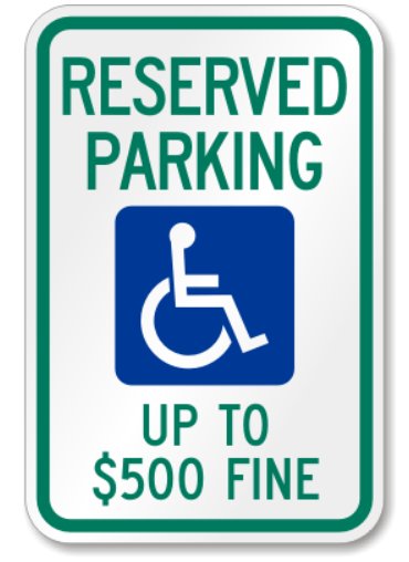 Handicapped Sign: Reserved Parking Up to $500 Fine