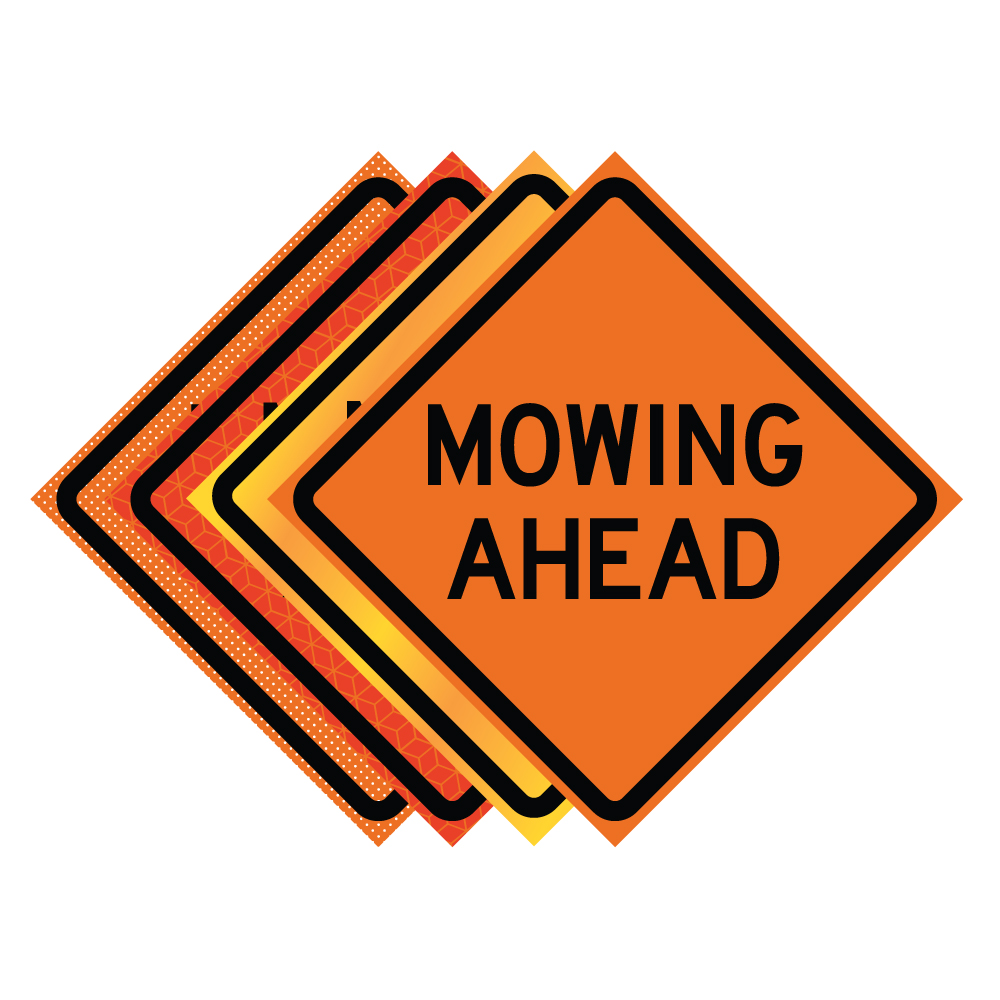 36" x 36" Roll Up Traffic Sign - Mowing Ahead - Traffic Cones For Less