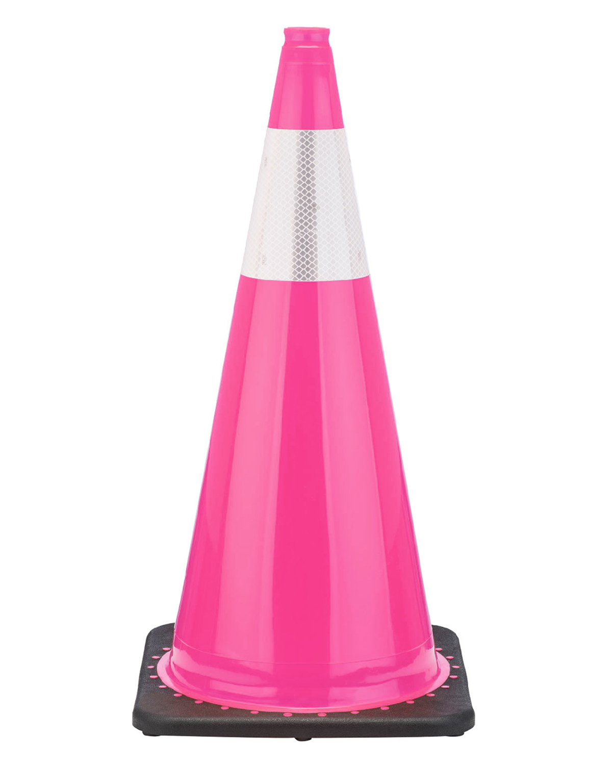 28" Pink Traffic Cone w/Black Base,7 lbs & 6" Reflective Collar