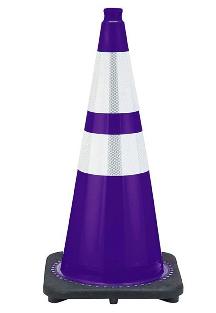 28" Purple Traffic Cone, 7 lb Black Base, w/6" & 4" Reflective Collar