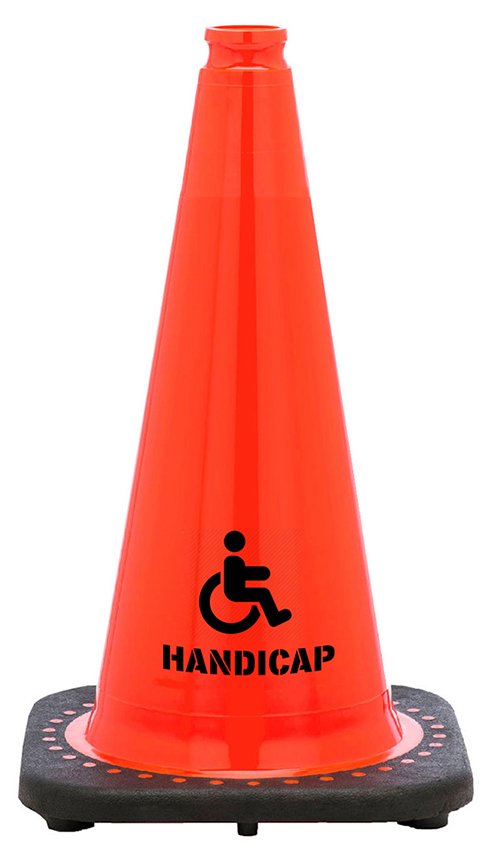 Handicap 18" Traffic Cone Black Base, 3 lbs - Traffic Cones For Less
