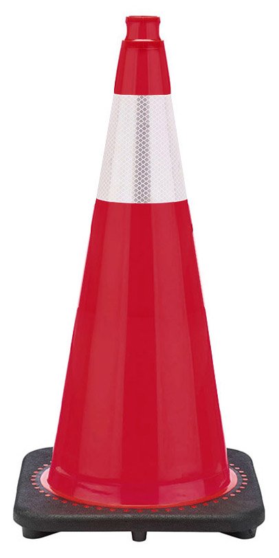 28" Red Traffic Cone w/6" Reflective Collar, 7lb Black Base