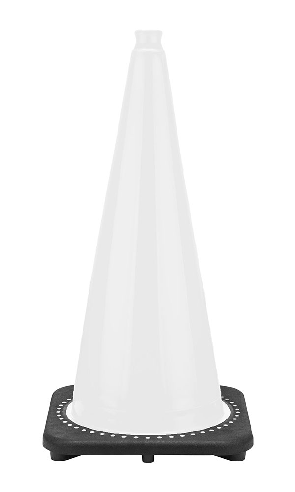28" White Traffic Cone Black Base, 7lbs - Traffic Cones For Less