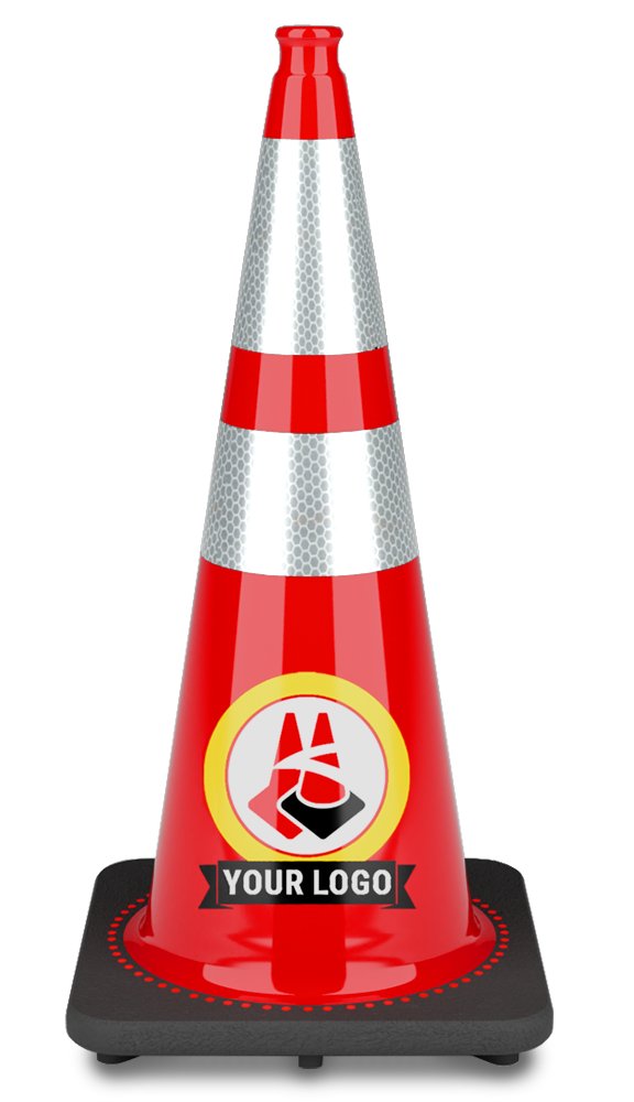 28" Red Traffic Cone, w/Reflective Collars & Color Artwork