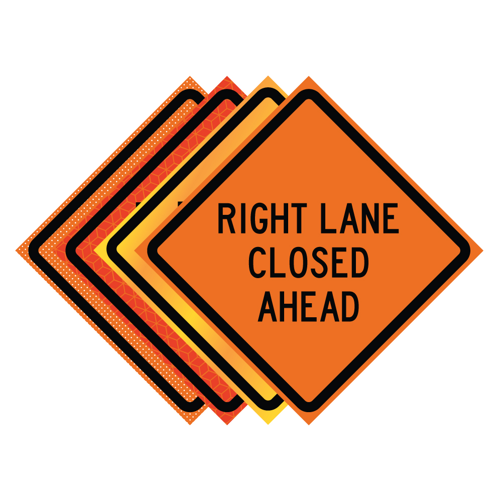36" x 36" Roll Up Traffic Sign - Right Lane Closed Ahead - Traffic ...