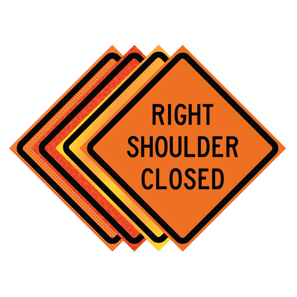 48" x 48" Roll Up Traffic Sign - Right Shoulder Closed - Traffic Cones ...