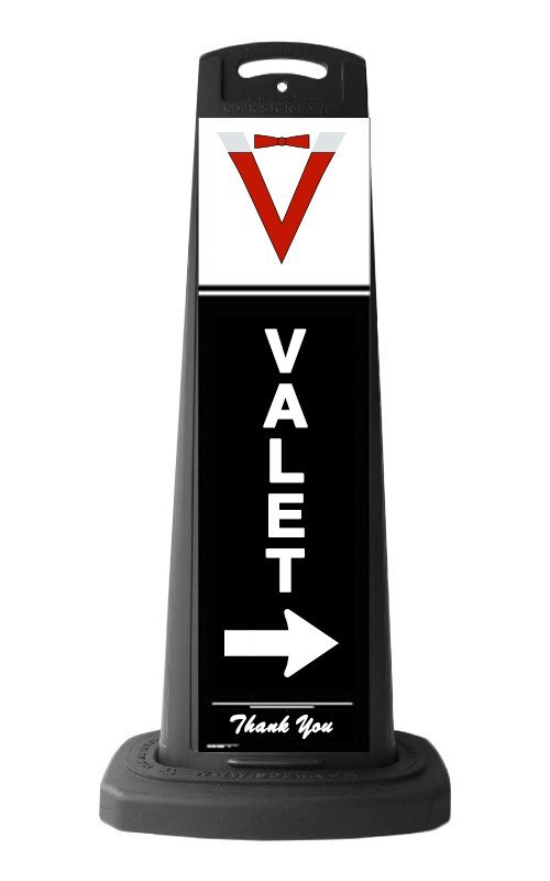 Valet Black Vertical Panel with White Arrow Reflective Sign V10