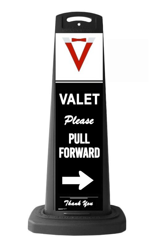 Valet Black Vertical Panel Please Pull Forward with Reflective Sign V11