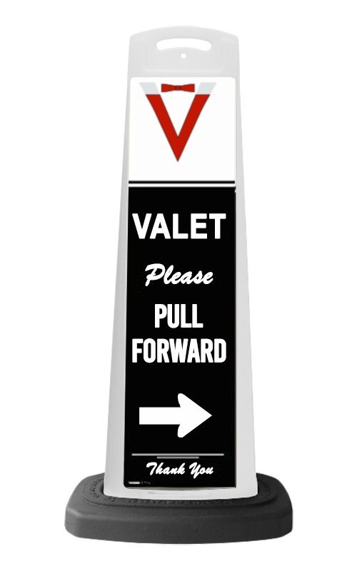 Valet White Vertical Panel Please Pull Forward with Reflective Sign V11