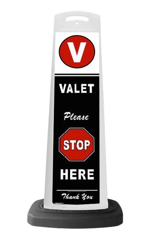 Valet White Vertical Panel Please Stop Here with Reflective Sign V7
