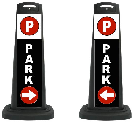 Valet Black Vertical Panel PARK and Arrow Reflective Sign P4