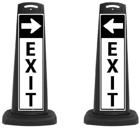 Valet Black Vertical Panel EXIT Arrow with Reflective Sign P7