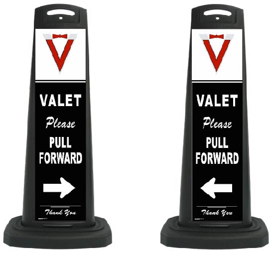 Valet Black Vertical Panel Please Pull Forward with Reflective Sign V11