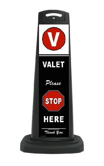 Valet Black Vertical Panel Please Stop Here with Reflective Sign V7