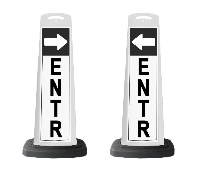 Valet White Vertical Panel Enter Arrow with Reflective Sign P63
