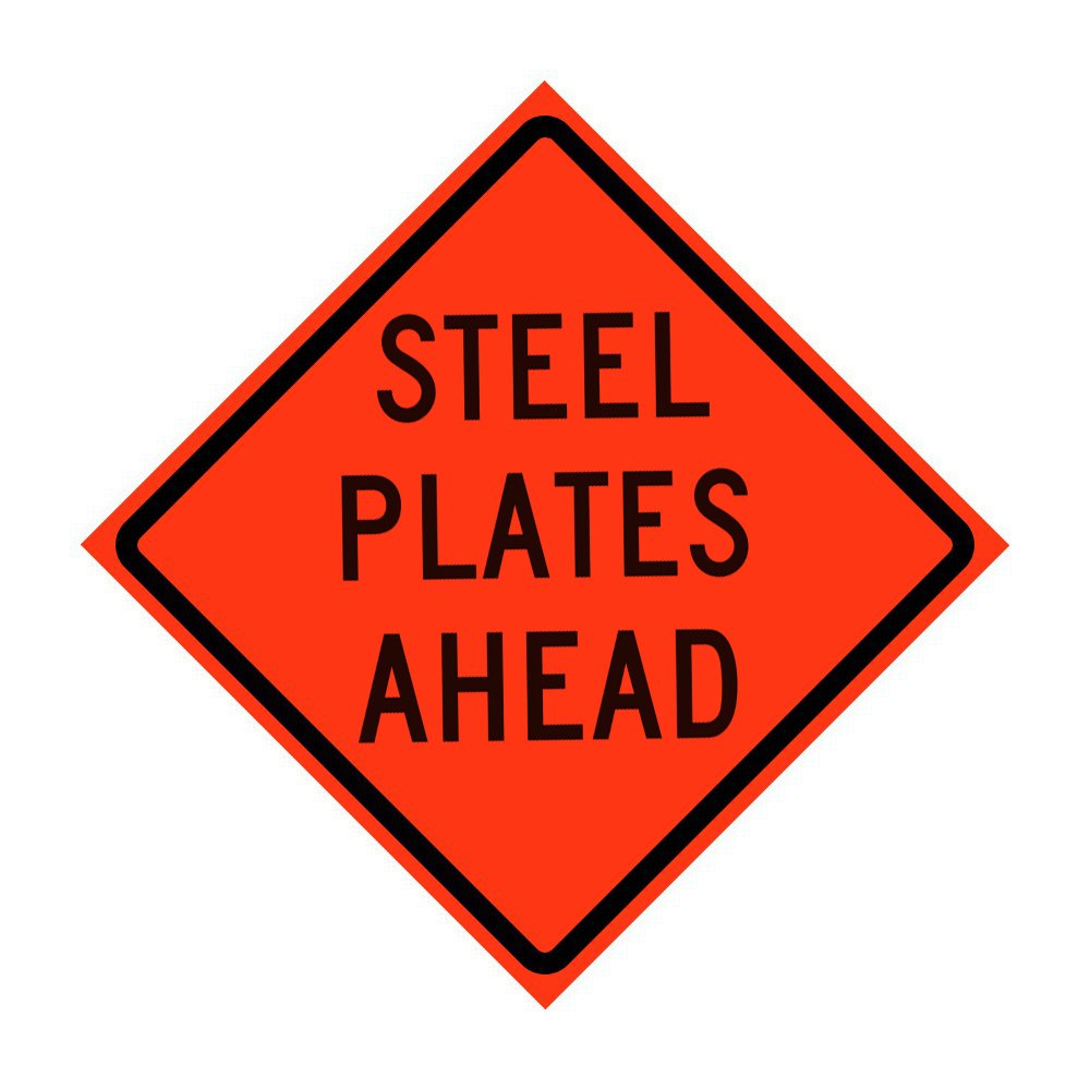 48" x 48" Roll Up Traffic Sign - Steel Plates Ahead - Traffic Cones For ...