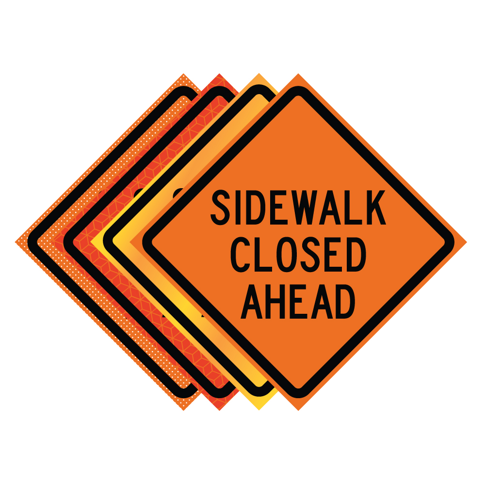 48" x 48" Roll Up Traffic Sign - Sidewalk Closed Ahead - Traffic Cones ...