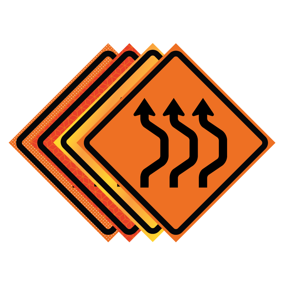 Roll Up Traffic Sign 36"x36" - Three Lane Double Reverse Curve Right