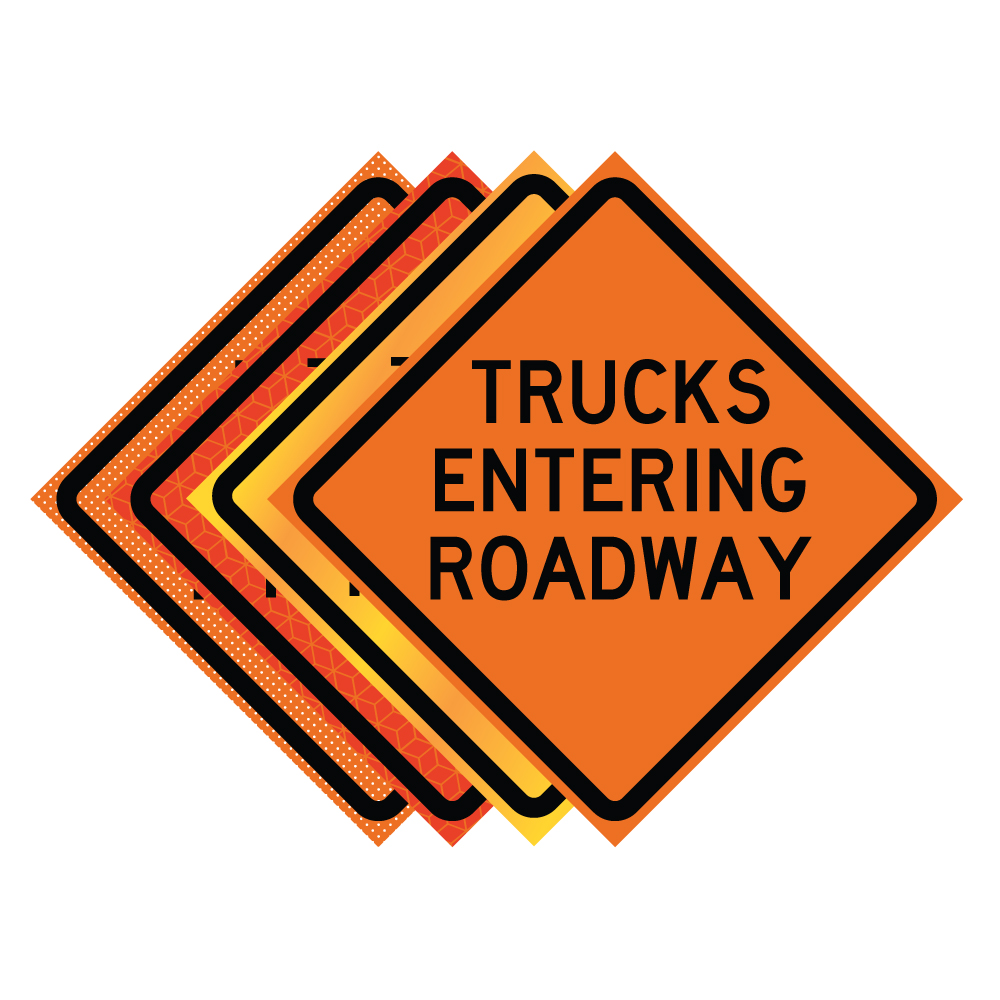 48" x 48" Roll Up Traffic Sign - Trucks Entering Roadway