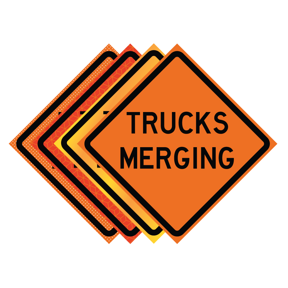 48" x 48" Roll Up Traffic Sign - Trucks Merging - Traffic Cones For Less