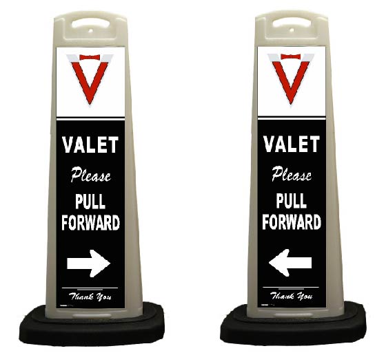 Valet White Vertical Panel Please Pull Forward with Reflective Sign V11