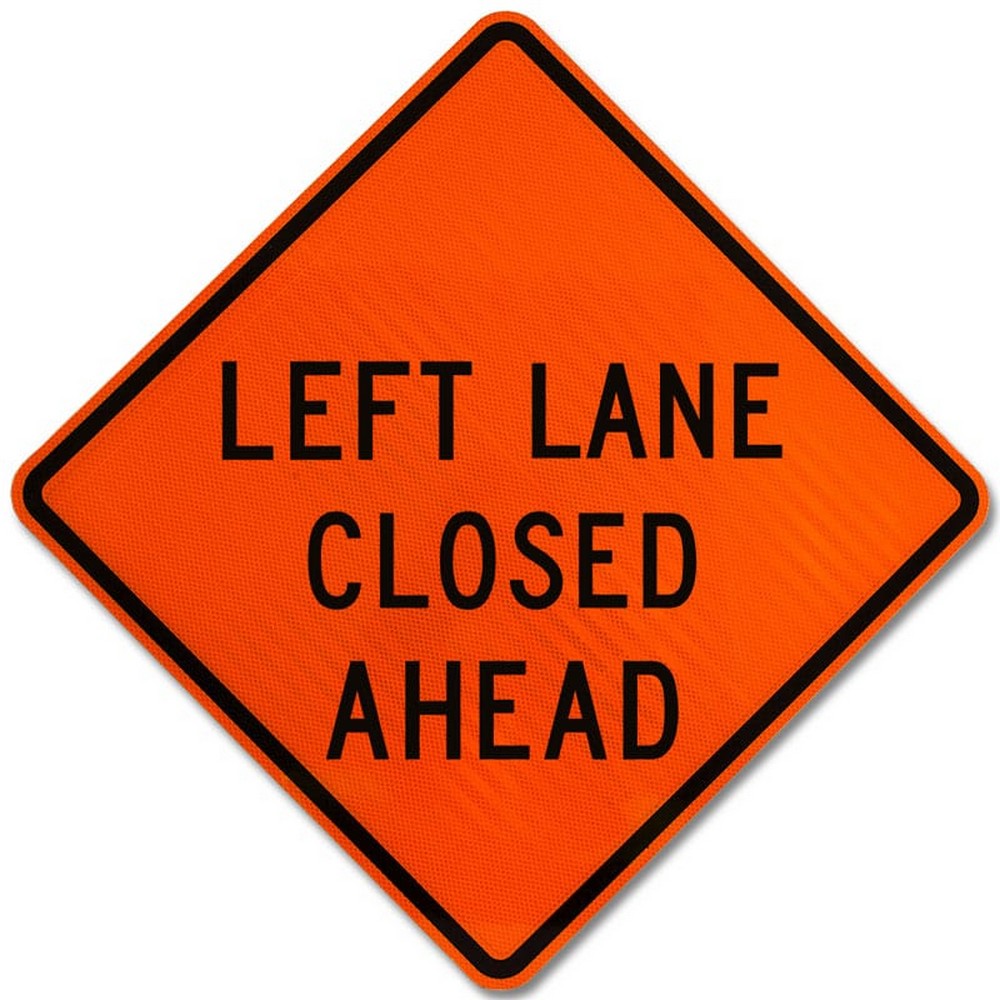 48" x 48" Roll Up Traffic Sign - Left Lane Closed Ahead