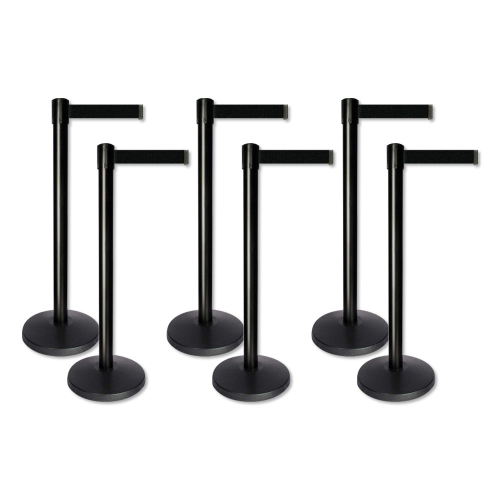 Line Divider Metal Retractable Belt Stanchion - Black Finish