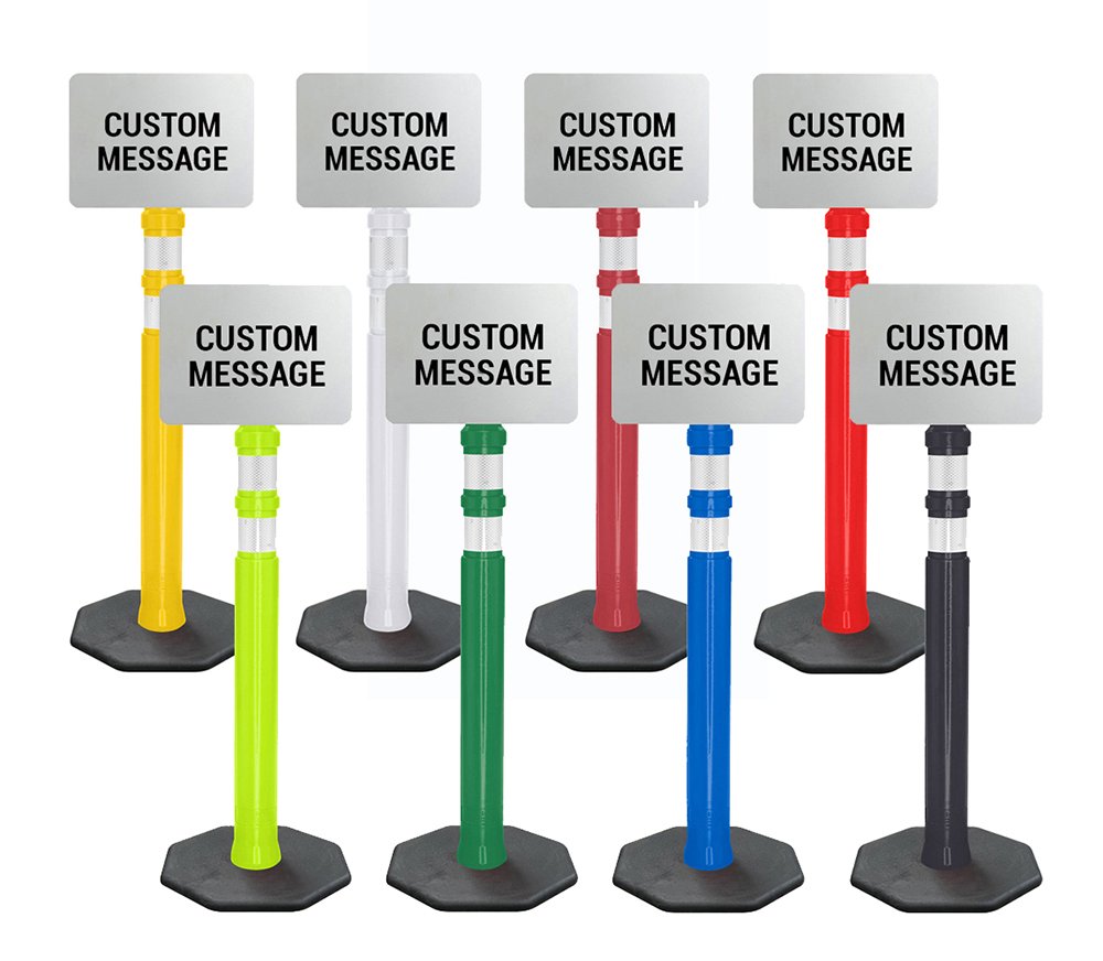 Delineator Post w/12 lbs Base & Heavy Duty Custom Sign