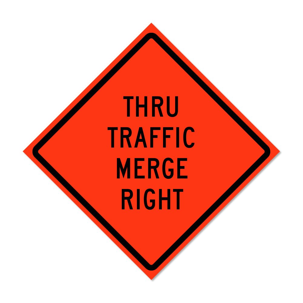 36" x 36" Roll Up Traffic Sign - Thru Traffic Merge Right
