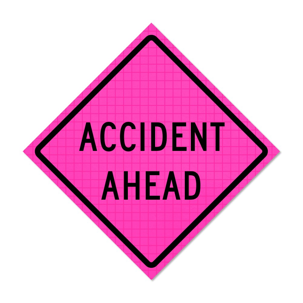 Accident Ahead - 36" x 36" Pink Roll Up Traffic Sign