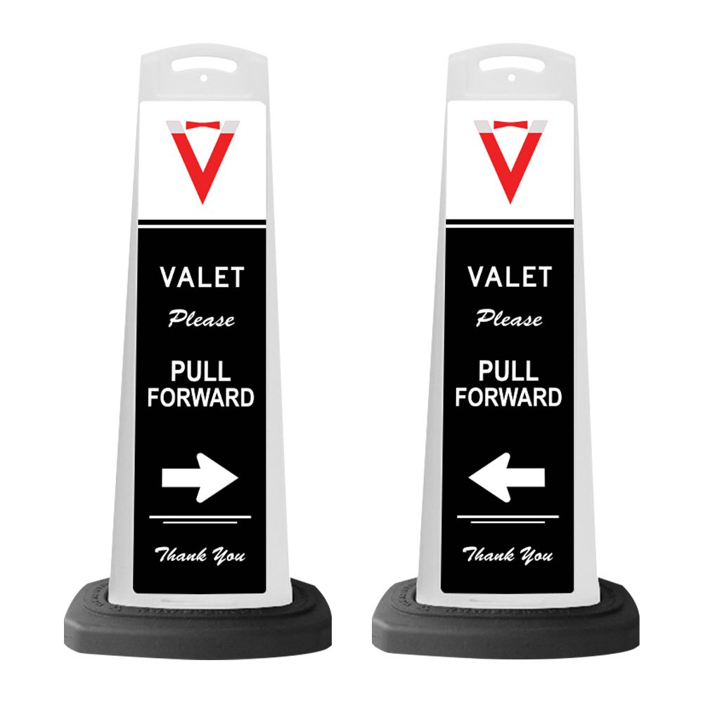 Valet White Vertical Panel Please Pull Forward with Reflective Sign V11