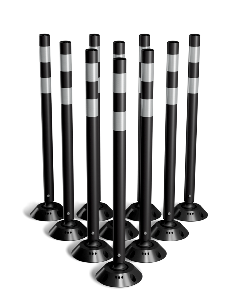36 Inch Tubular Traffic Delineator - Black - 10 Pack