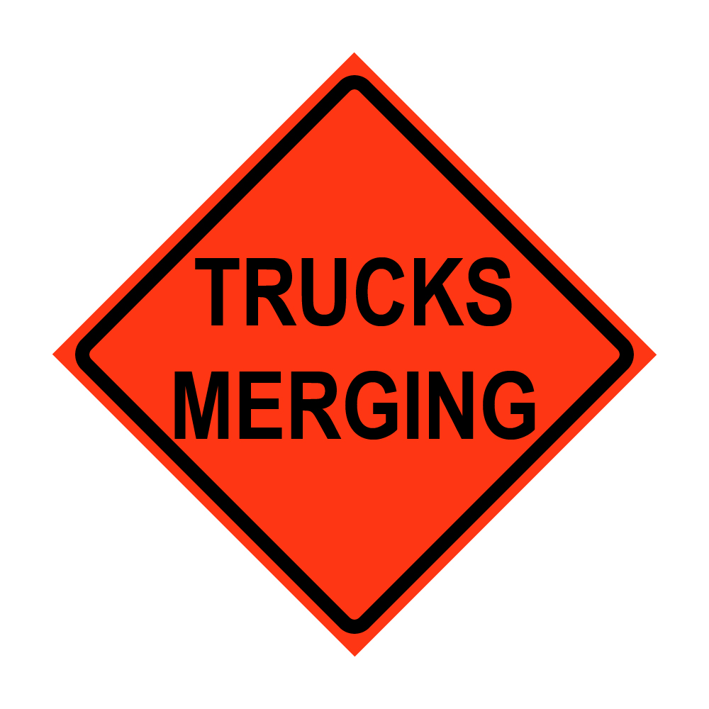 36" x 36" Roll Up Traffic Sign - Trucks Merging - Traffic Cones For Less