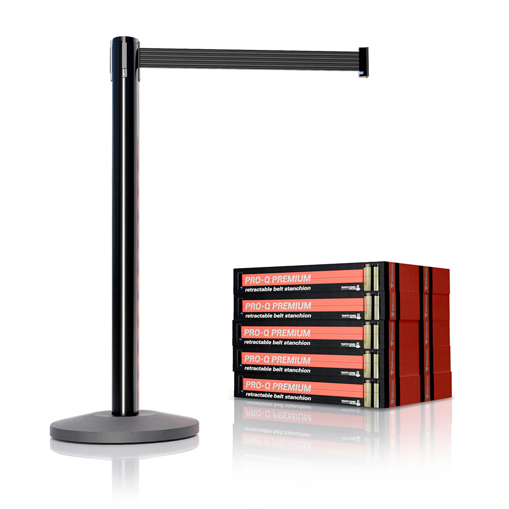 Retractable Belt Stanchion - Black Finish, 10ft Belt